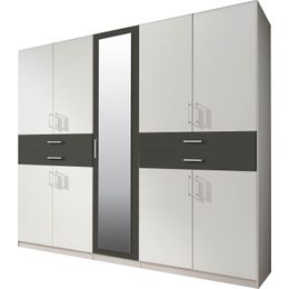 Drehtürenschrank wimex "Taiga Kleiderschrank mit Spiegel OTTOs Choice Topseller" Schränke Gr. B/H/T: 225 cm x 210 cm x 58 cm, 9 St., weiß (weiß, graphit) mit Schubladen auf bequemer Höhe, TOPSELLER