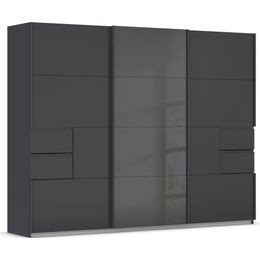 Schwebetürenschrank Rauch "Kleiderschrank Schrank Garderobe Wäscheschrank LUZIA in 2 Breiten" Schränke Gr. B/H/T: 271 cm x 210 cm x 62 cm, 3 St., grau (graumetallic, glas basalt) mit 2 Schubladen Glastür in modernen Dekor-Farben MADE IN GERMANY