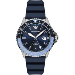 Quarzuhr Emporio Armani Armbanduhren blau Herren Armbanduhr, Herrenuhr, Datum, GMT, Silikonarmband