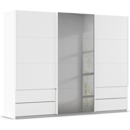 Schwebetürenschrank Rauch "Kleiderschrank Schrank Garderobe ELARA Glastür/Grauspiegel" Schränke Gr. B/H/T: 271 cm x 210 cm x 62 cm, 3 St., weiß (alpinweiß, grauspiegel) praktische Schubladen optional farblich abgesetzt MADE IN GERMANY