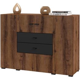 Sideboard Inosign "Coby" Sideboards Gr. B/H/T: 121cm x 87cm x 39cm, Korpus und Fronten monastery eichefarben/Absetzungen schwarz glänzend, 2 St., schwarz (monastery eichefarben/schwarz glänzend) Breite 121 cm