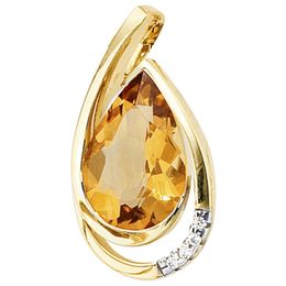 Ketten-Anhänger Jobo "Anhänger Tropfen" Schmuckanhänger Gr. SI = kleine Einschlüsse, Gelbgold 585-Diamanten, gelb (gelbgold 585) Damen 585 Gold mit 4 Diamanten und Citrin