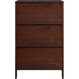 Schuhschrank Home Affaire "Luven", braun (dunkelbraun), B:82cm H:130cm T:34cm, Massivholz, Schränke, zertifiziertes Massivholz, mit 3 Klappen