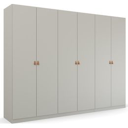 Drehtürenschrank Rauch "Homey by Quadra Spin" Schränke Gr. B/H/T: 271 cm x 210 cm x 54 cm, 6 St., grau (seidengrau) mit Grifflaschen aus weichem, cognacbraunem Leder