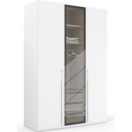 Drehtürenschrank Rauch "Kleiderschrank Schrank Garderobe SKAT SHINE mit hochwertigem" Schränke Gr. B/H/T: 151 cm x 235 cm x 63 cm, 3 St., weiß (alpinweiß) transparentem Grauglas inkl. umfangreichem Zubehör MADE IN GERMANY