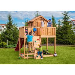 Spielturm Fungoo "My SIDE Step On" Spieltürme braun Kinder mit Schaukel & Rutsche, Kletterwand, Spielhau