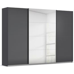 Schwebetürenschrank Rauch "Kleiderschrank Kleiderschränke Schrank Garderobe AGORDO mit Glasfront" Schränke Gr. B/H/T: 315cm x 229cm x 62cm, 3 St., grau (graumetallic/glas basalt) durchdachte Innenausstattung, in 4 Breiten und 2 Höhen MADE IN GERMANY