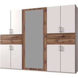 Drehtürenschrank wimex "Taiga Kleiderschrank mit Spiegel OTTOs Choice Topseller" Schränke Gr. B/H/T: 270 cm x 210 cm x 58 cm, 10 St., weiß (weiß, flagstaffeichefarben) mit Schubladen auf bequemer Höhe, TOPSELLER