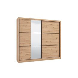 Schwebetürenschrank Inosign "Navara Kleiderschrank mit Spiegel Wäscheschrank Garderobe" Schränke Gr. B/H/T: 242,5 cm x 215,5 cm x 61 cm, 242,5 mit 3 Türen, 2 St., Komplettausführung, braun (artisan eiche) Kleiderschrank mit Spiegel, FSC-zertifiziert, 242,5x215,5x61cm