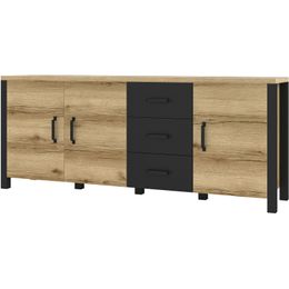 Sideboard Home Affaire "Olin WM" Sideboards Gr. B/H/T: 192 cm x 79 cm x 43 cm, 3 St., braun (eichefarben grand natur, schwarz supermatt) Breite 192 cm