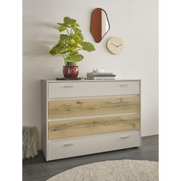 Kommode Schlafkontor "Niort mit 4 Schubkästen und farblicher Absetzung" Sideboards Gr. B/H/T: 125,2cm x 89,4cm x 41cm, 4 St., grau (hellgrau, natural grand oak)