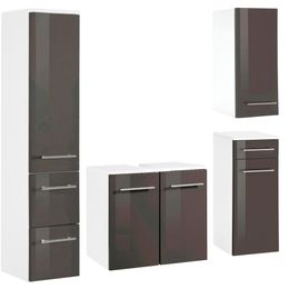 Badmöbel-Set Welltime "Venedig", grau (weiß, grau), Kastenmöbel-Sets, Waschbeckenunterschrank (Breite 50 cm), Hängeschrank, Unterschrank