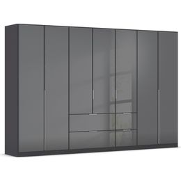 Drehtürenschrank Rauch "Kleiderschrank Kleiderschränke Schrank Garderobe AGORDO mit Glasfront" Schränke Gr. B/H/T: 315 cm x 210 cm x 54 cm, 7 St., grau (graumetallic, glas basalt) mit Außenschubkästen, in 6 Breiten und 2 Höhen MADE IN GERMANY