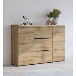 Sideboard Inosign "Tana, Breite 132 cm, moderne Kommode 3 SK,2 Trg" Sideboards Gr. B/H/T: 132cm x 91cm x 35cm, 3 St., braun (wotan eiche) Schubladenschrank,Anrichte mit viel Stauraum, Einlegeböden verstellbar