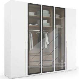 Drehtürenschrank Rauch "Kleiderschrank Schrank Garderobe SKAT SHINE mit hochwertigem" Schränke Gr. B/H/T: 251 cm x 223 cm x 63 cm, 5 St., weiß (alpinweiß) transparentem Grauglas inkl. umfangreichem Zubehör MADE IN GERMANY