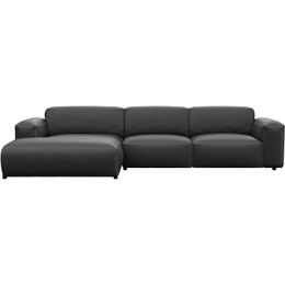 Ecksofa FLEXLUX "Lucera bequem und komfortabel durch hochwertigen Sitzaufbau, L-Form", schwarz (deep schwarz), B:319cm H:73cm T:171cm, 100% Echteder, Sofas, Ecksofa, modern & anschmiegsam, Kaltschaum, Stahl-Wellenunterfederung
