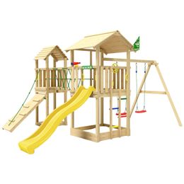 Spielturm Jungle Gym "Nova" Spieltürme gelb Kinder Spielanlage mit 2 Türmen, Schaukel und Rutsche Wasseranschluss