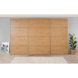 Schwebetürenschrank Rauch "Kleiderschrank Schrank Garderobe KOLUNA mit Dekor-Front" Schränke Gr. B/H/T: 360 cm x 210 cm x 62 cm, 3 St., braun (eiche artisan) inkl. 2 Innenschubladen sowie extra Einlegeböden MADE IN GERMANY