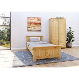 Jugendzimmer-Set Home Affaire "Juventus" Schlafzimmermöbel-Sets Gr. B/H/T: 199cm x 180cm x 208cm, B/H: 90cm x 200cm, beige (natur) Baby Massivholz, bestehend aus Bett und Kleiderschrank