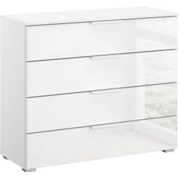 Kommode Rauch "Koluna" Sideboards Gr. B/H/T: 93 cm x 81,0 cm x 42,0 cm, 4 St., weiß (alpinweiß, glas kristallweiß) mit Glasfront, 4 Schubkästen, inkl. 6er-Set Filzboxen