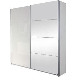 Garderobenschrank Rauch "Garderobe Drehtürenschrank Kleiderschrank Schrank Schuhschrank MINOSA" Schränke Gr. H/T: 197 cm x 48 cm, 2 St., weiß (alpinweiß, hochglanz weiß) Breite 181 cm, ausziehbare Kleiderstange, 6 Schuhböden MADE IN GERMANY