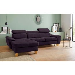 Ecksofa exxpo - SOFA FASHION "Enya, aufwendige Detailverarbeitung, hoher Sitzkomfort, bequem, L-Form", lila, B:280cm H:79cm T:167cm, Luxus-Microfaser Vintageoptik (100% Polyester);Webvelours (92% Polyester, 8% Nylon), Sofas, Ecksofa, inkl. Kopfteilverstellung, wahlweise mit Bettfunktion und Bettkasten
