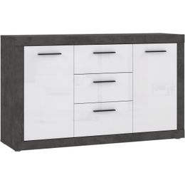 Sideboard FORTE Sideboards Gr. B/H/T: 142,6cm x 85,3cm x 41,3cm, 3 St., grau (betonoptik dunkelgrau, weiß hochglanz)