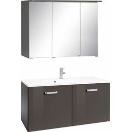 Badmöbel-Set Welltime "Ravenna", grau (grafit, grau), Kastenmöbel-Sets, Breite 100 cm, mit gedämpften Scharnieren
