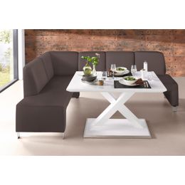 Eckbank exxpo - SOFA FASHION "Intenso, modern, wahlweise in Leder oder Textil, 244/157 cm (B/T)" Sitzbänke Gr. B/H/T: 244 cm x 91 cm x 157 cm, NaturLEDER, Ottomane links, (langer Schenkel rechts), braun (schoko) hohe Bodenfreiheit, frei im Raum stellbar, hoher Sitzkomfort