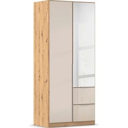 Drehtürenschrank Rauch "Kleiderschrank Kleiderschränke Schrank Garderobe AGORDO mit Glasfront" Schränke Gr. B/H/T: 91 cm x 210 cm x 54 cm, 2 St., beige (eiche artisan, glas champagner) mit Außenschubkästen, in 6 Breiten und 2 Höhen MADE IN GERMANY