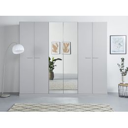 Drehtürenschrank Rauch "Kleiderschrank Schrank Garderobe TOPSELLER OTELI inkl. Inneneinteilung" Schränke Gr. B/H/T: 270 cm x 229 cm x 54 cm, Mit Spiegel, grau (seidengrau) mit 3 Innenschubladen extra Böden optional Spiegel MADE IN GERMANY