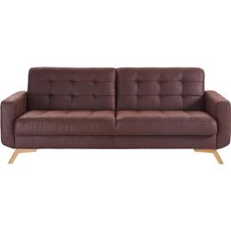 3-Sitzer exxpo - SOFA FASHION "Fiord, aktuelles Design, tolle Detailverarbeitung im Sitz und R&uuml;cken", braun (schoko), B:222cm H:87cm T:89cm, Vintage (100% Polyester);Webvelours (100% Polyester), Sofas, bequem, wahlweise Kippcouch mit Bettfunktion und Bettkasten, Holzfu&szlig;