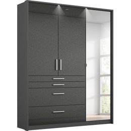 Drehtürenschrank Rauch "Kleiderschrank Schrank Garderobe Garderobenschrank Topseller HOMBURG" Schränke Gr. B/H/T: 136 cm x 197 cm x 54 cm, Passepartout mit Beleuchtung, 3 St., grau (graumetallic, hochglanz effektgrau) Drehtürenschrank Schränke inkl. Passepartout, oberer Schubkasten mit Einteilung MADE IN GERMANY