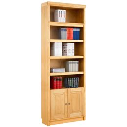 Bücherregal Home Affaire "Soeren", braun (gelaugt, geölt), B:80cm H:220cm T:29cm, Regale, aus massiver Kiefer, Höhe 220 cm, mit 2 Holztüren, viel Stauraum