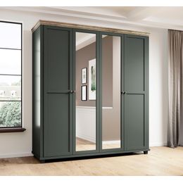 Drehtürenschrank Home Affaire "Evora" Schränke Gr. B/H/T: 200 cm x 216 cm x 62 cm, 4 St., Komplettausführung, grün (grün, lefkas, grün) mit Spiegel