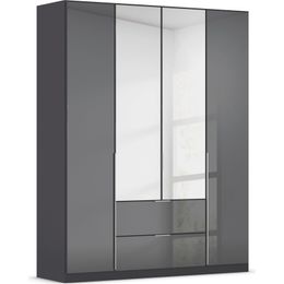 Drehtürenschrank Rauch "Kleiderschrank Kleiderschränke Schrank Garderobe AGORDO mit Glasfront" Schränke Gr. B/H/T: 181 cm x 229 cm x 54 cm, 4 St., grau (graumetallic, glas basalt) mit Außenschubkästen, in 6 Breiten und 2 Höhen MADE IN GERMANY