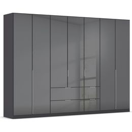 Drehtürenschrank Rauch "Kleiderschrank Kleiderschränke Schrank Garderobe AGORDO mit Glasfront" Schränke Gr. B/H/T: 315 cm x 229 cm x 54 cm, 7 St., grau (graumetallic, glas basalt) mit Außenschubkästen, in 6 Breiten und 2 Höhen MADE IN GERMANY