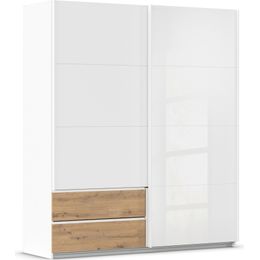 Schwebetürenschrank Rauch "Kleiderschrank Schrank Garderobe ELARA Glastür/Grauspiegel" Schränke Gr. B/H/T: 181 cm x 210 cm x 62 cm, 2 St., weiß (alpinweiß, eiche artisan, glas weiß) praktische Schubladen optional farblich abgesetzt MADE IN GERMANY