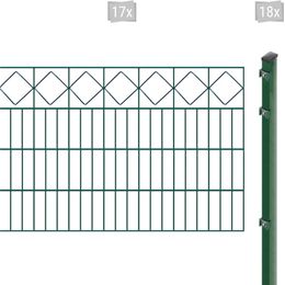 Arvotec Doppelstabmattenzaun "EXCLUSIVE 80 zum Einbetonieren "Karo" mit Zierleiste" Zaunelemente Zaunhöhe 80 cm, Zaunlänge 2 - 60 m Gr. H/L: 80cm x 34 m, Pfosten: 18 St., grün (dunkelgrün)