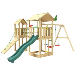 Spielturm Jungle Gym "Nova" Spieltürme grün (dunkelgrün) Kinder Spielanlage mit 2 Türmen, Schaukel und Rutsche Wasseranschluss