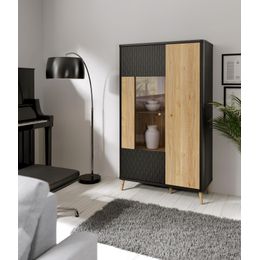 Highboard FORTE "Fixsmile" Sideboards Gr. B/H/T: 93,8 cm x 158,2 cm x 41,5 cm, schwarz (mauvelle eiche) moderes Highboard, Glastüre, Softclose, Strukturfront