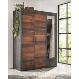 Kleiderschrank Home Affaire "BROOKLYN Schrank, Drehtürenschrank, Garderobe schwarze Griffe", grau (matera), B:150cm H:201cm T:60cm, Schränke, in dekorativer Rahmenoptik