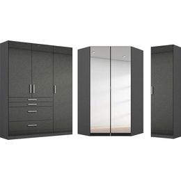 Schrank-Set Rauch "Kleiderschrank Schrank Garderobe Garderobenschrank Eckschrank HOMBURG" Kastenmöbel-Sets Gr. B/H/T: 253cm x 197cm x 163cm, grau (graumetallic/hochglanz effektgrau) viel Stauraum, oberer Schubkasten mit Einteilung MADE IN GERMANY