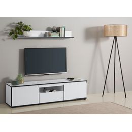 TV-Board Hela "Ariana" Sideboards Gr. B/H/T: 160cm x 40cm x 38cm, schwarz-weiß (weiß/schwarz) mit angeschrägten Griffmulden, Breite 160 cm