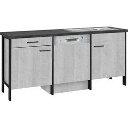 Spülenschrank Optifit "Tokio" Schränke Gr. B/H/T: 192cm x 90,8cm x 60cm, 2 St., Komplettausführung, grau (betonfarben) 192 cm breit, mit Stahlgestell, Vollauszug