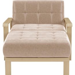 Sit & More Recamiere SIT & MORE "Billund", beige, B:109cm H:88cm T:185cm, 100% Polyester, Sofas, Armlehnen aus Buchenholz in natur, verschiedene Bezüge und Farben