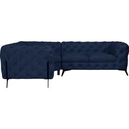 Chesterfield-Sofa LEONIQUE "Amaury L-Form", blau, B:264cm H:75cm T:204cm, Struktur (100% Polyester);Samtoptik (100% Polyester), Sofas, moderne Chersterfield-Optik, Breite 262 cm, Fußfarbe wählbar