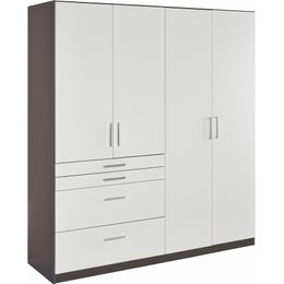 Drehtürenschrank Rauch "Kleiderschrank Schrank Garderobe Garderobenschrank Topseller HOMBURG" Schränke Gr. B/H/T: 181 cm x 197 cm x 54 cm, 4 St., weiß (graumetallic, hochglanz weiß) mit viel Stauraum, oberer Schubkasten Einteilung MADE IN GERMANY