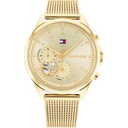 Multifunktionsuhr Tommy Hilfiger "1782417", gold (goldfarben), Armbanduhren, Damen, Quarzuhr, Armbanduhr, Damenuhr, Datum, Edelstahlarmband