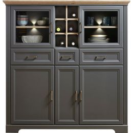 Highboard Innostyle "Jasmin" Sideboards Gr. Holzwerkstoff graphitfarben (Korpus)/ MDF graphitfarben (Front)/MDF eichefarben (Absetzung), grau (graphitfarben, eichefarben) 2 Glas-Holztüren, 8 offene Fächer, inkl. LED-Beleuchtung